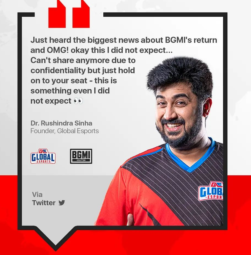 Global eSports Owner Teases Exciting News about BGMI's Return