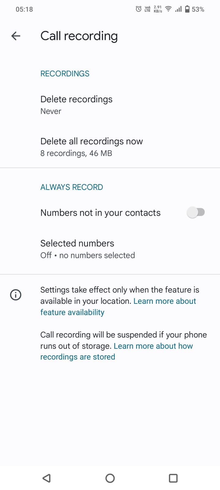 unable to find recorded call files location in 1qoo9se.