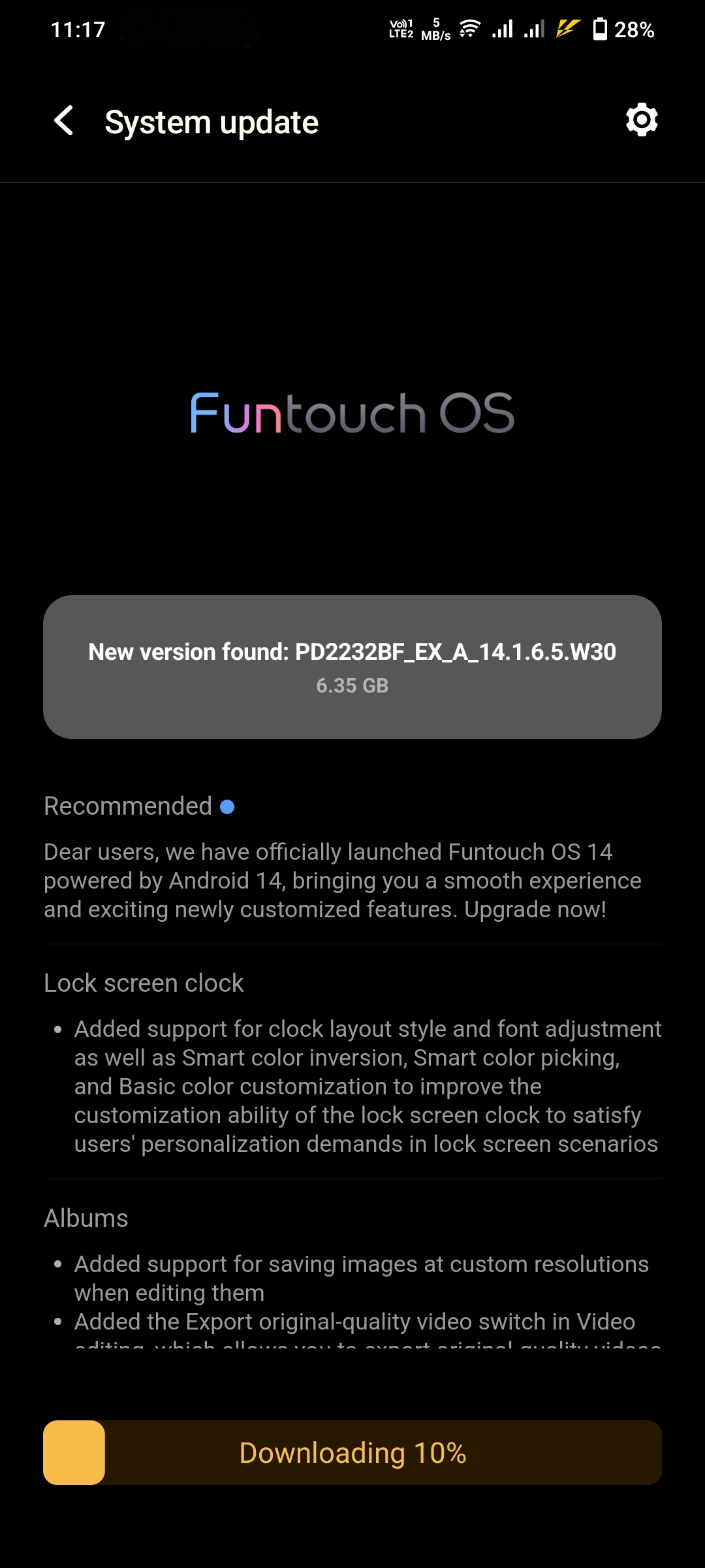 Received Android 14 update based on Funtouch OS 14 in the Trial Version section