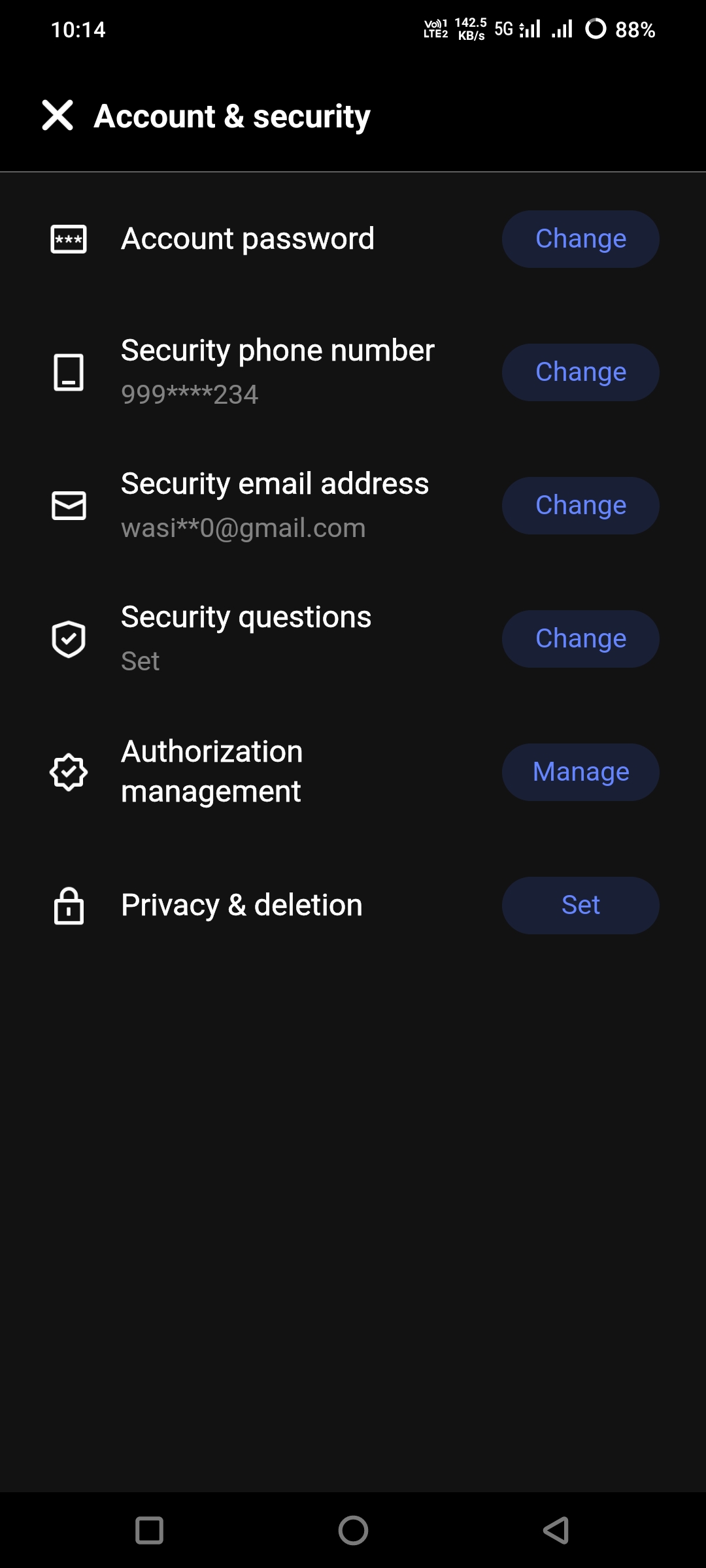 Forgot Account & security password and security answers
