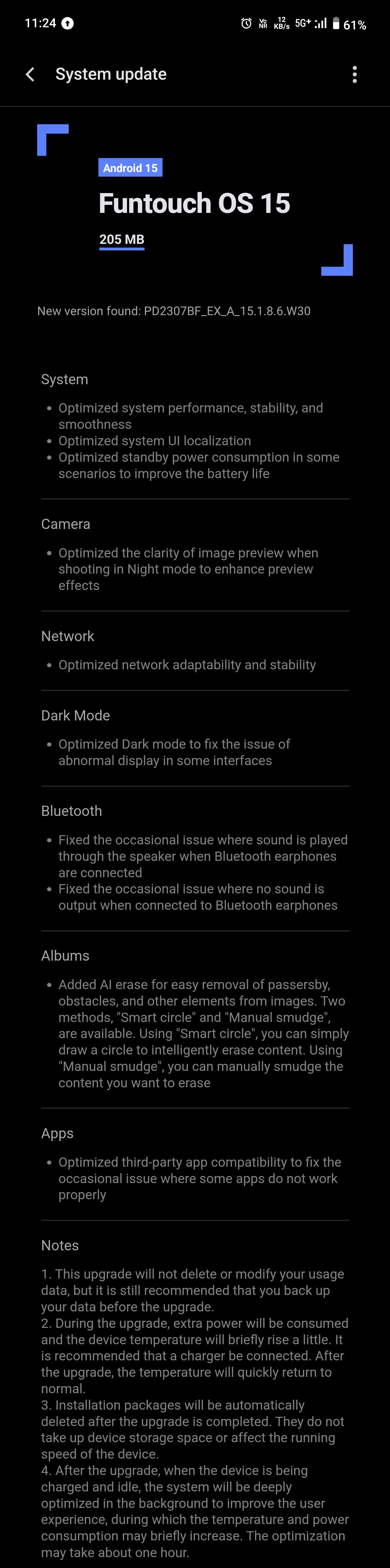 Android 15 beta update with AI object earse and camera improvement on IQOO 12