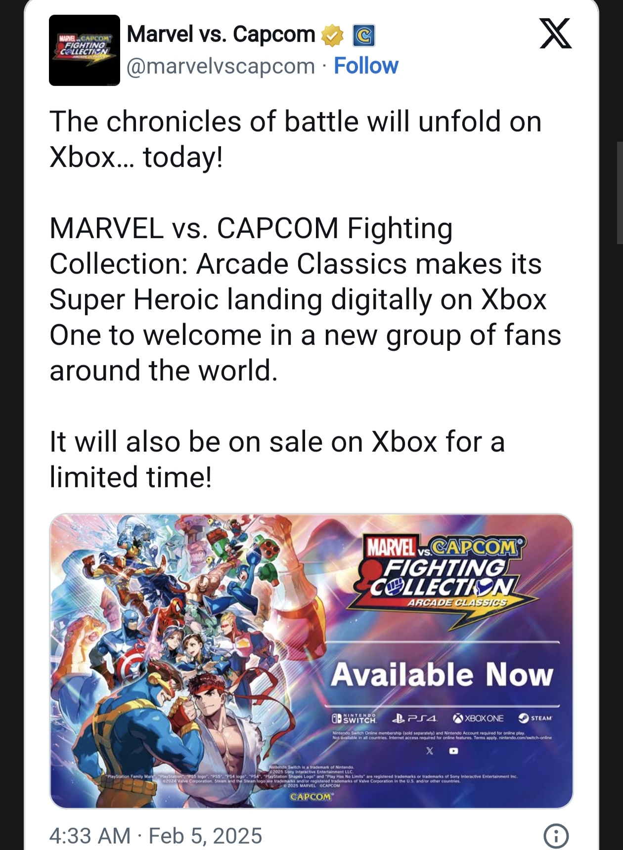 Marvel vs. Capcom Collection Shadow Dropped for Xbox