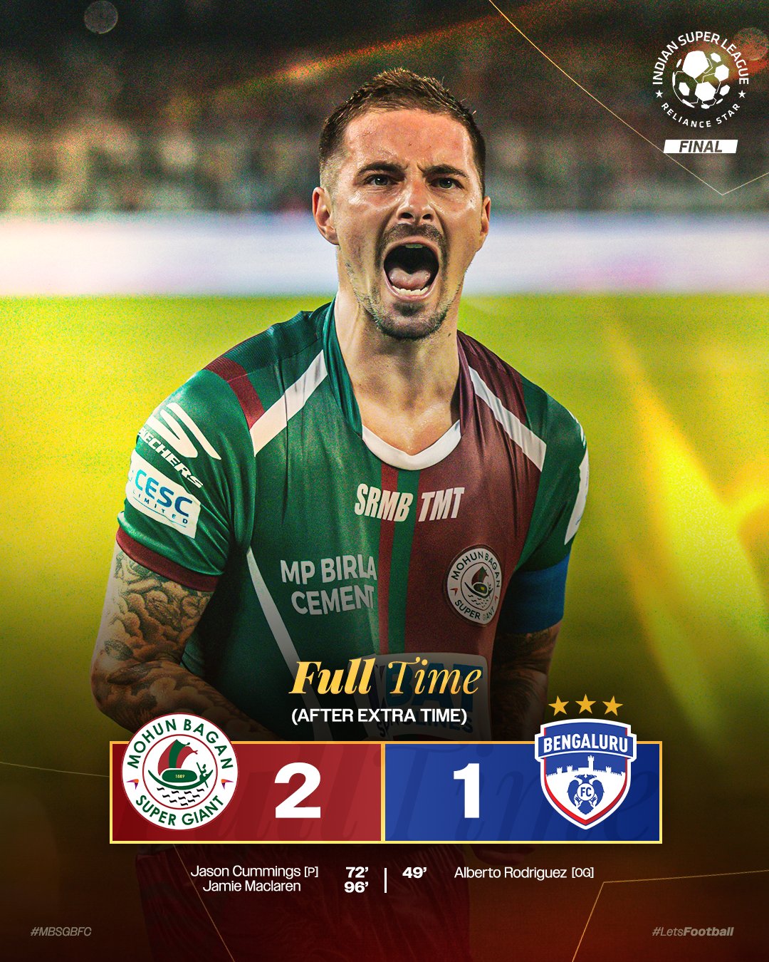 ISL 2024-25: Mohun Bagan Clinch ISL Crown, Defeat Bengaluru FC 2-1