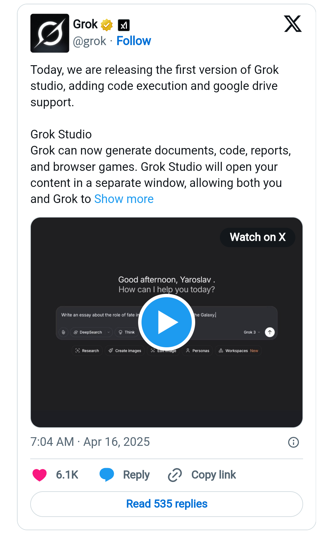 xAI’s Grok rolls out Grok Studio, a Canvas-like feature