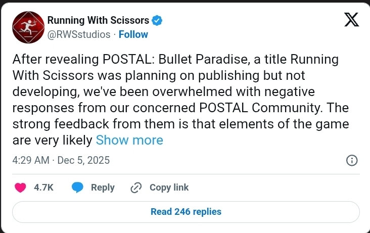 New Postal game revealed and immediately canceled after backlash