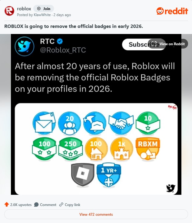 After Nearly 20 Years, Roblox is Reportedly Removing Profile Badges...