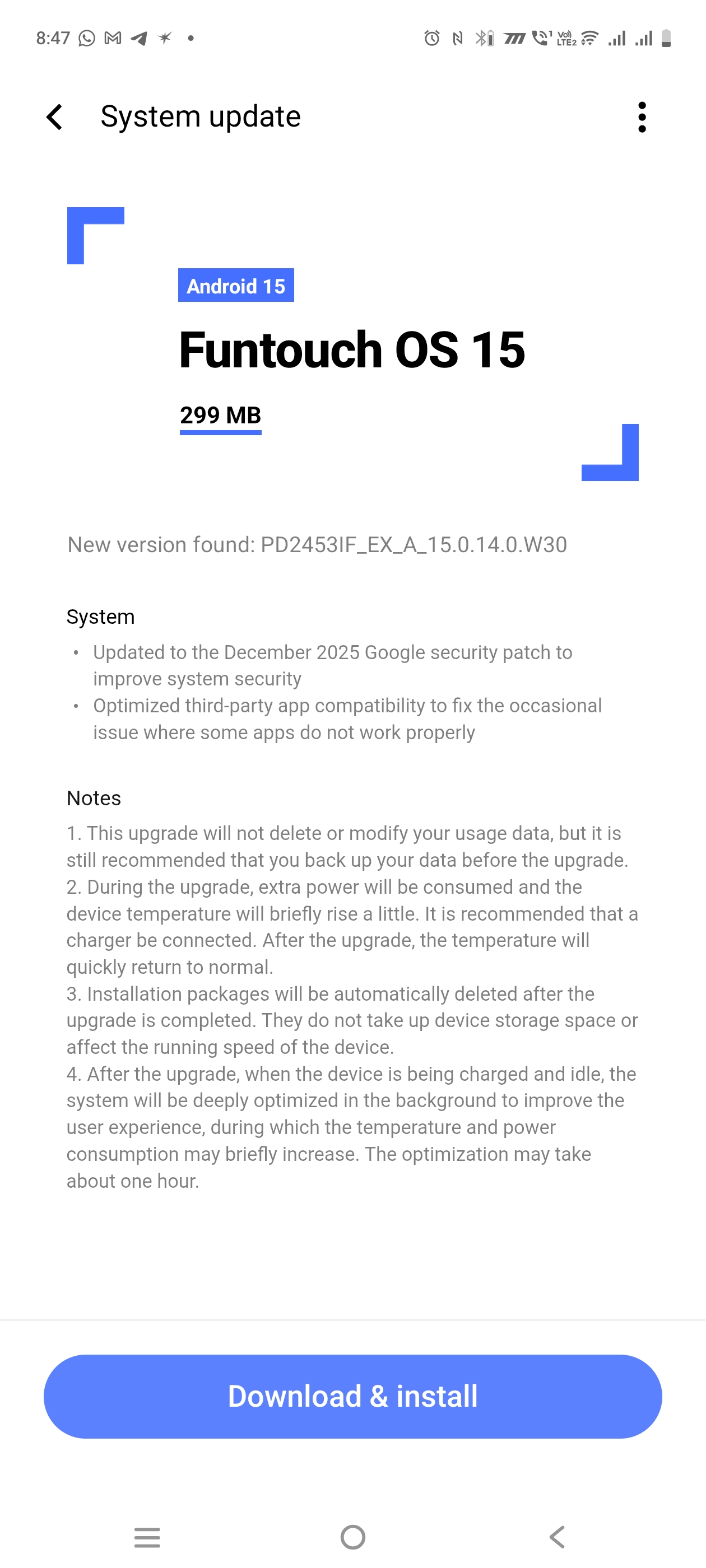 iQOO neo 10 dec patch received