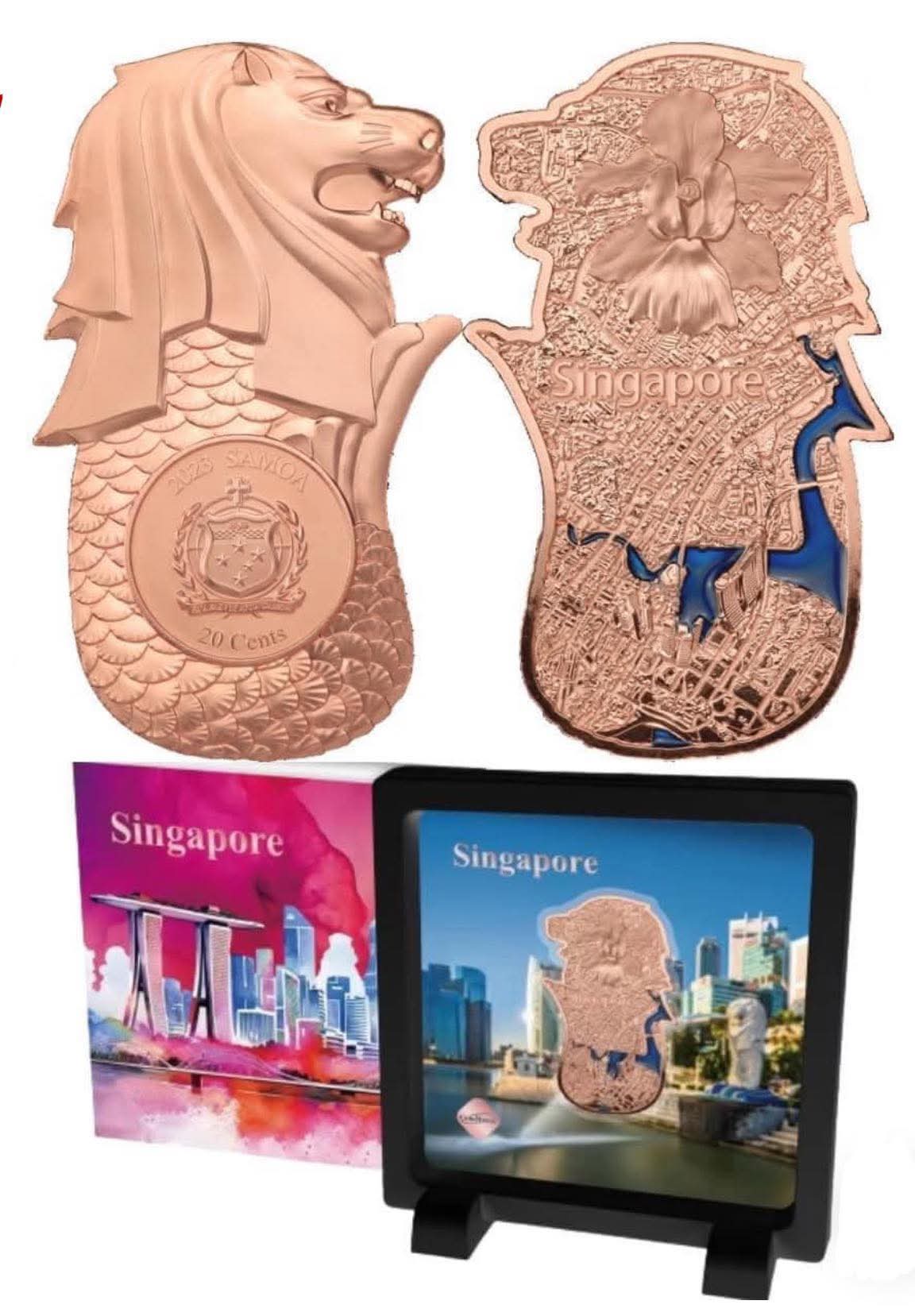 Singapore 2023 Samoa 20 Cents: A Merlion-Shaped Copper Proof of ...